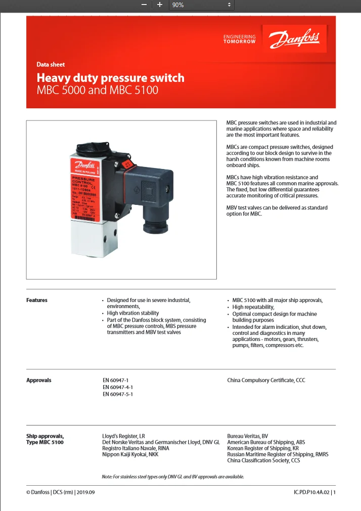 DANFOSS Pressure Switch MBC 5100 - Original & Ready to Ship