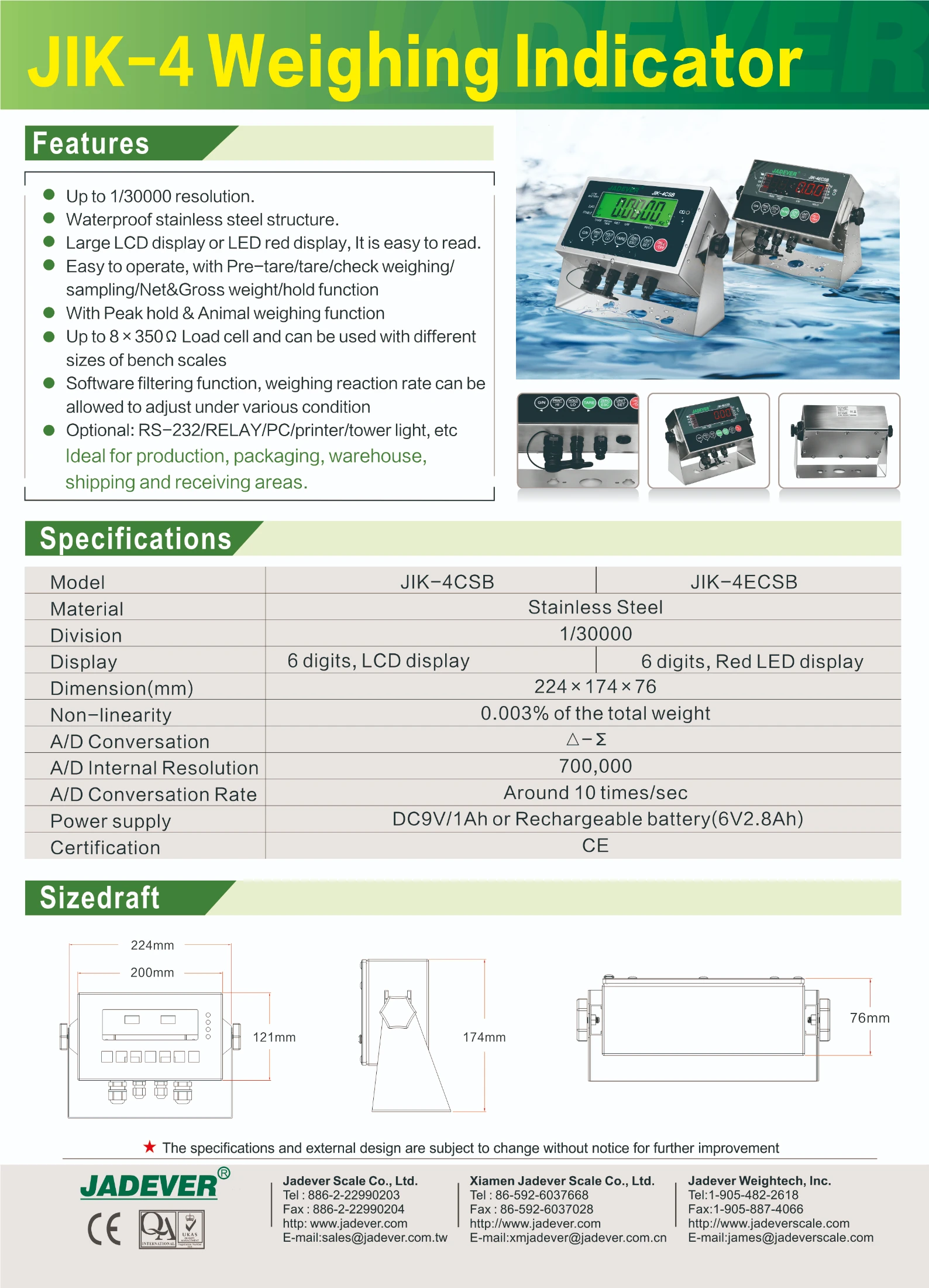 JIK-4E Weighing Indicator with Red LED Display - JADEVER