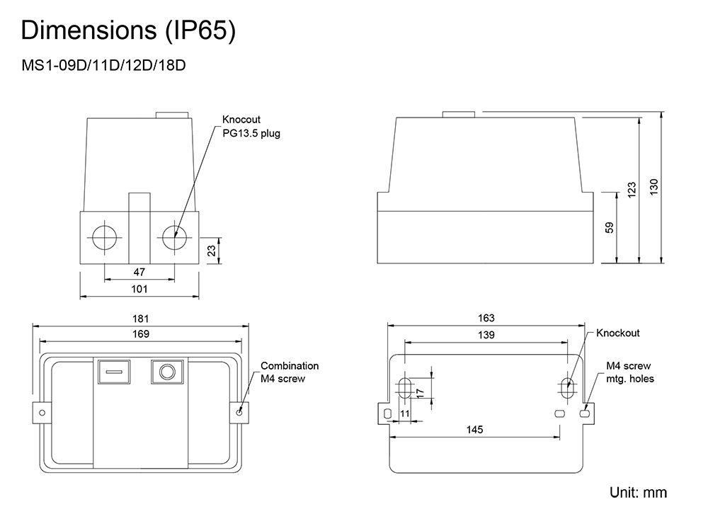 MS1-09D IP65 Enclosed Magnetic Starter - 1HP to 3HP AC Contactor