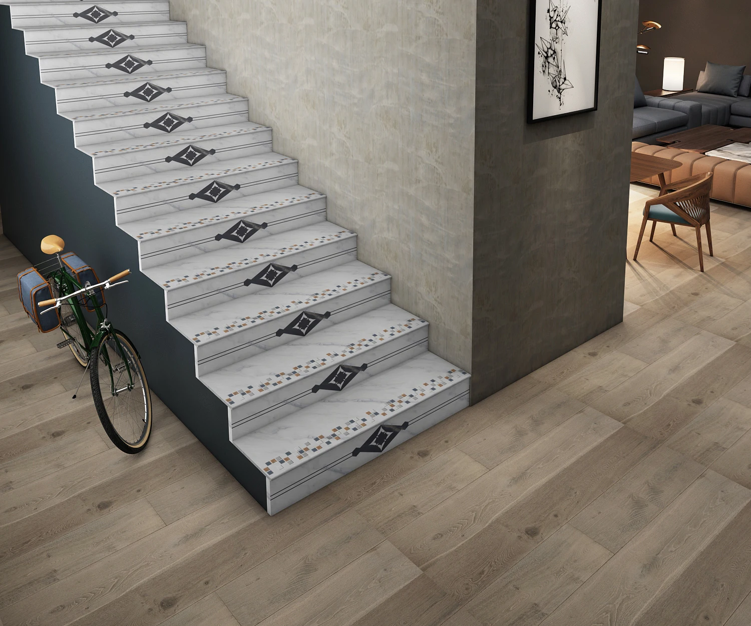 Decorative Marble Look Anti-Slip Full Body Glazed Porcelain Stair Tiles ...