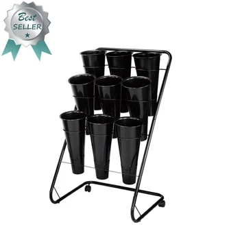 3 Tier Metal Flower Bouquet Stand Plastic Floral Buckets Cart Garden ...
