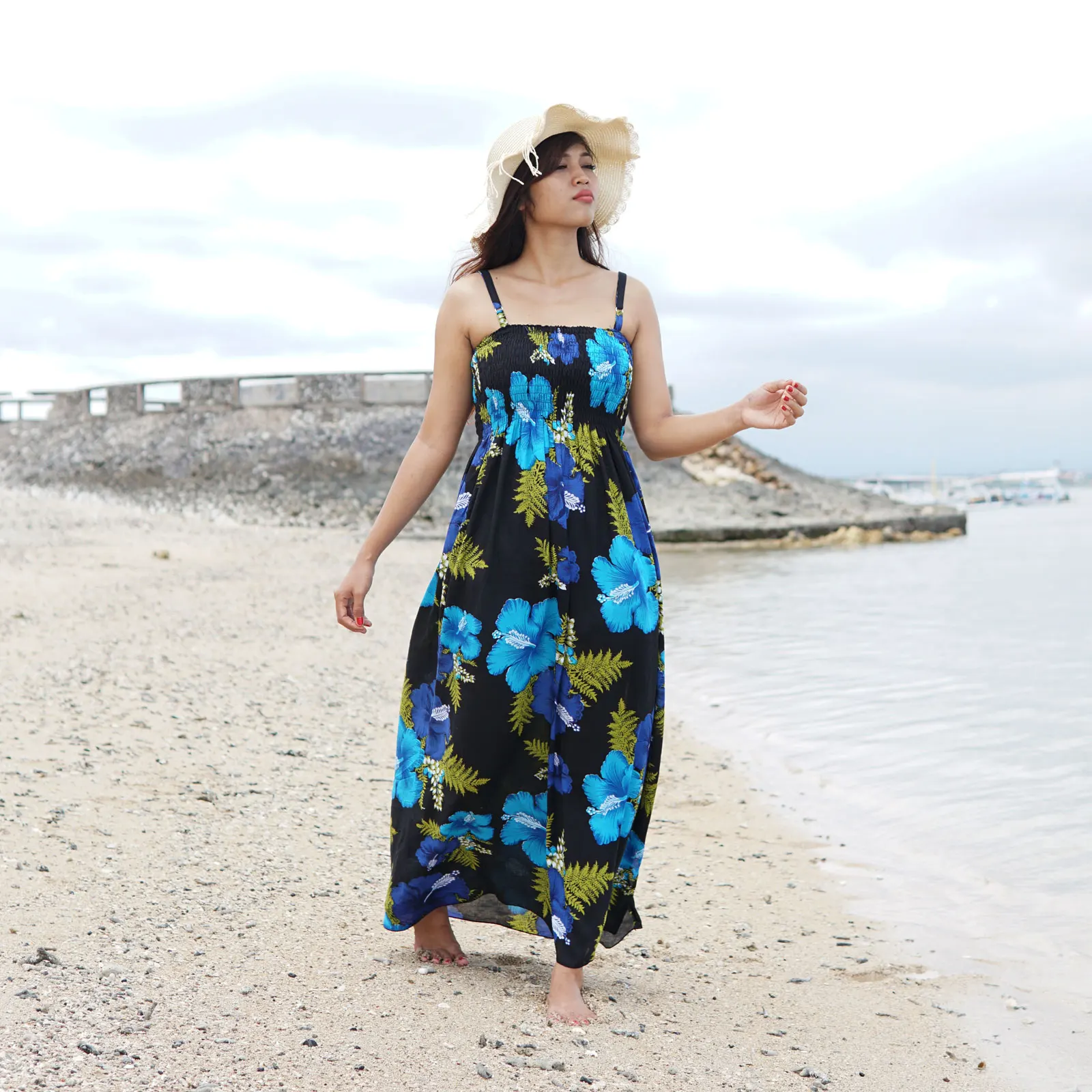 Women Summer Boho Maxi Long Dress Spaghetti Strap Beach Dresses ...