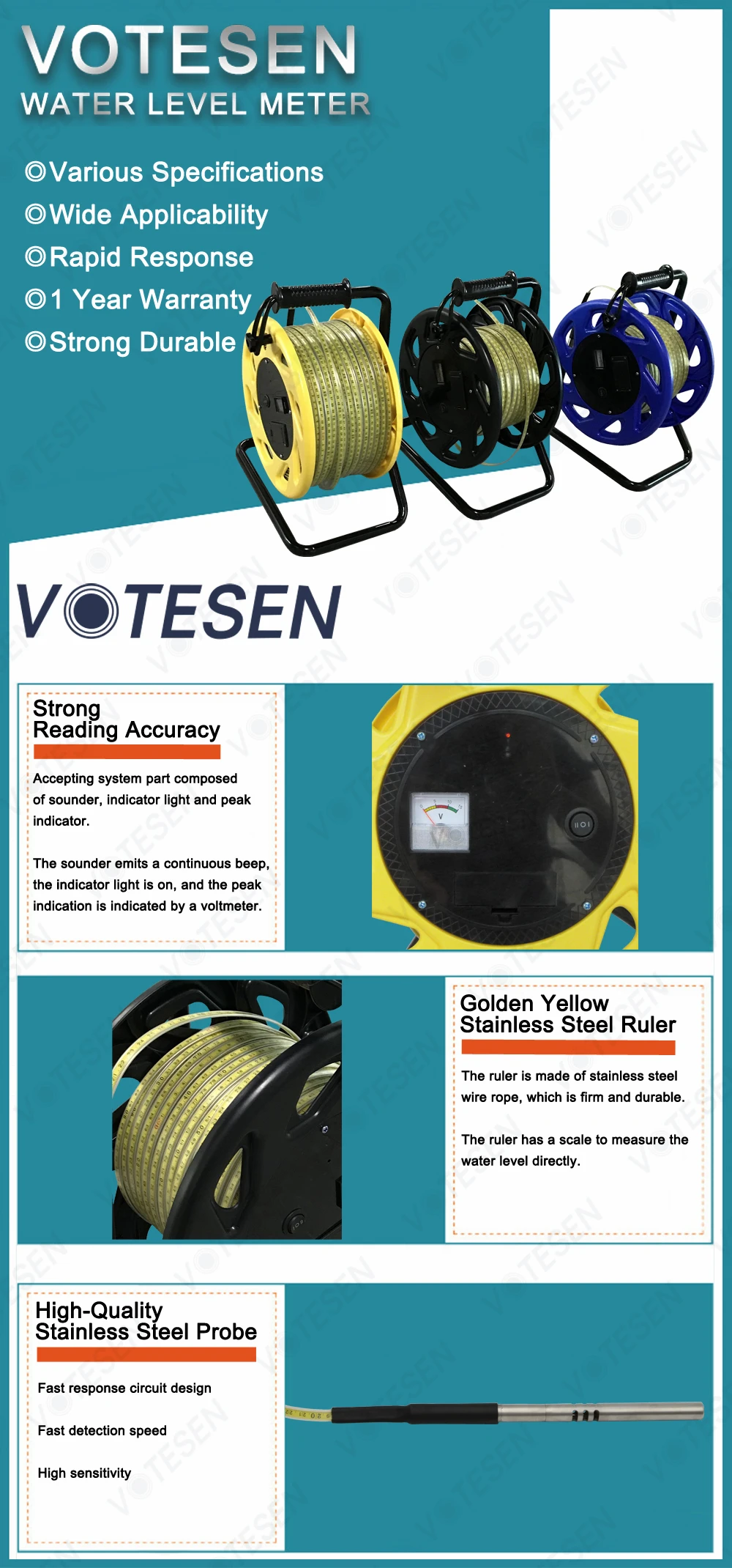 Wells Static Water Level Meter Sensor with ABS Reel