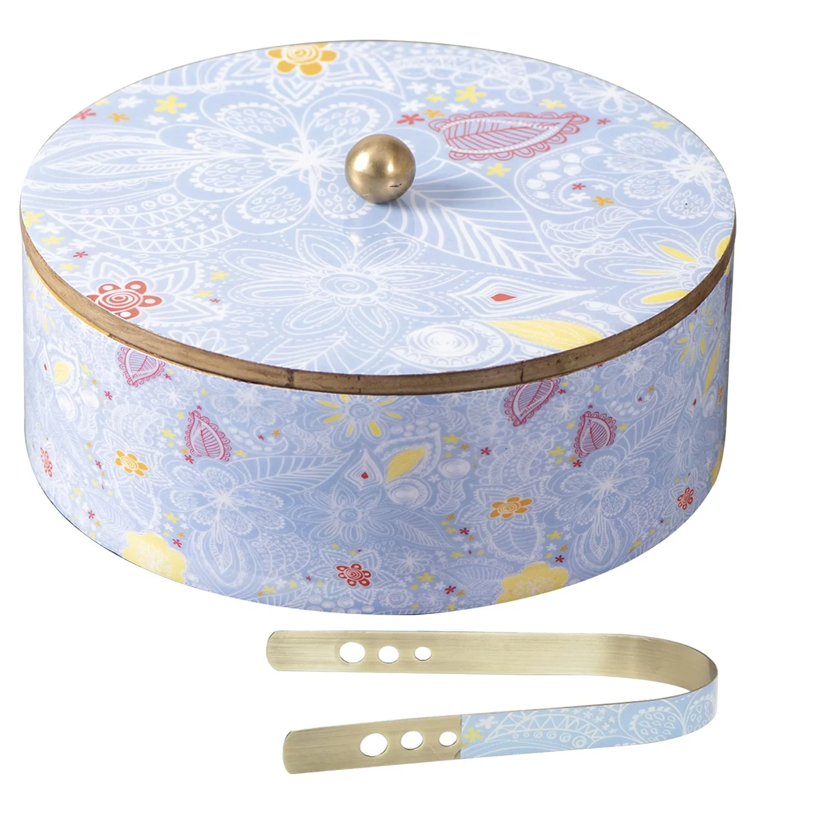 Round Wooden Chapati Box With Tong Traditional Design Handmade ...