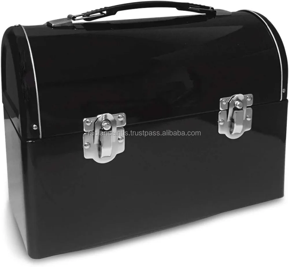 Sustainable Black Tin Metal Plain Dome Style Lunch Box
