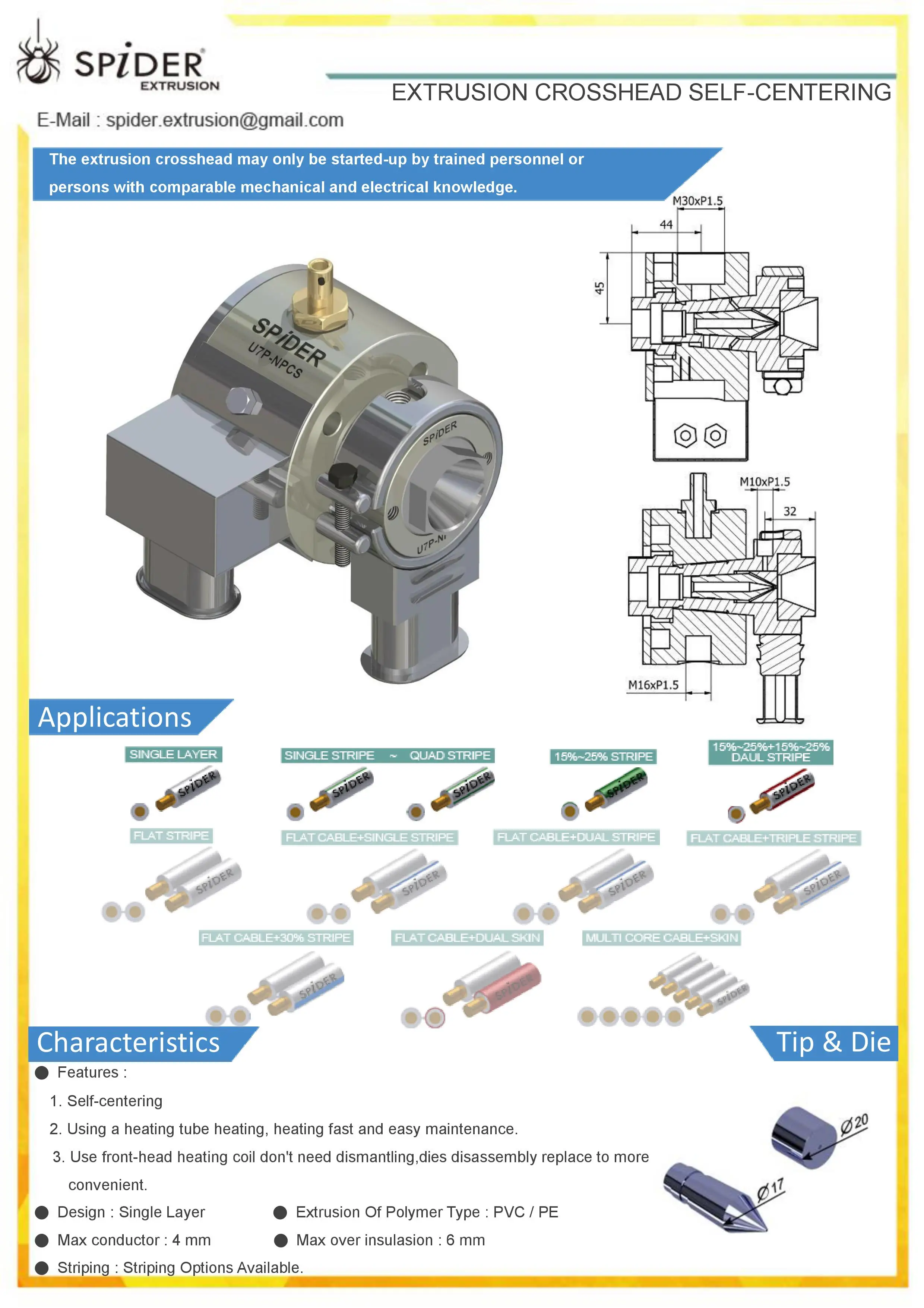 Taiwan Factory Fixed Centering Single Layer Cross Head for Wire ...