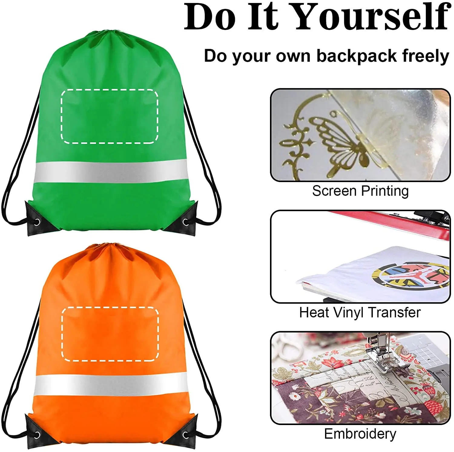 Reflective Strip Drawstring Backpack Bags Portable Waterproof Yoga ...