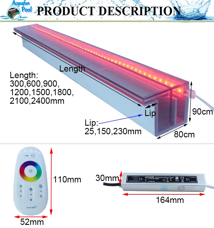 Rgb Waterfall Acrylic Led Pool Waterfall Descent - Buy Multicolor ...