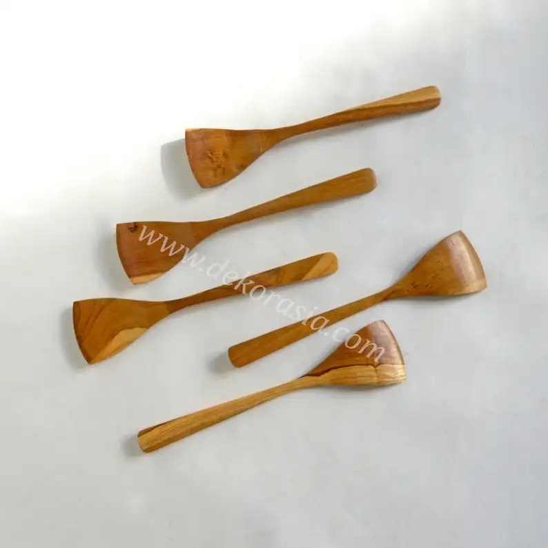 Vintage Style Teak Wood Stir Fry Utensil Dinnerware Set Includes Dishes ...