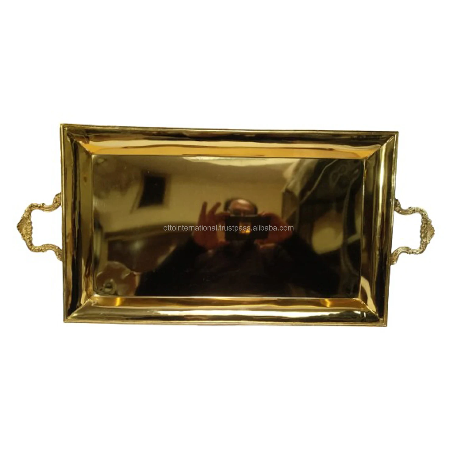 Brass Gold Rectangular Tray With Handle - Buy Brass Gold Rectangular ...