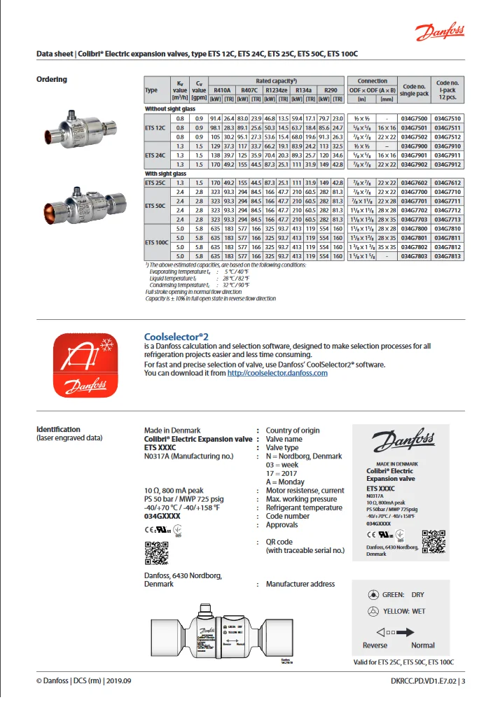 Danfoss 팽창 밸브,Ets 6 08 034 6 24c 25c 50c 100c 350 400 Eu 공급자를 모든 모델 사용할 ...