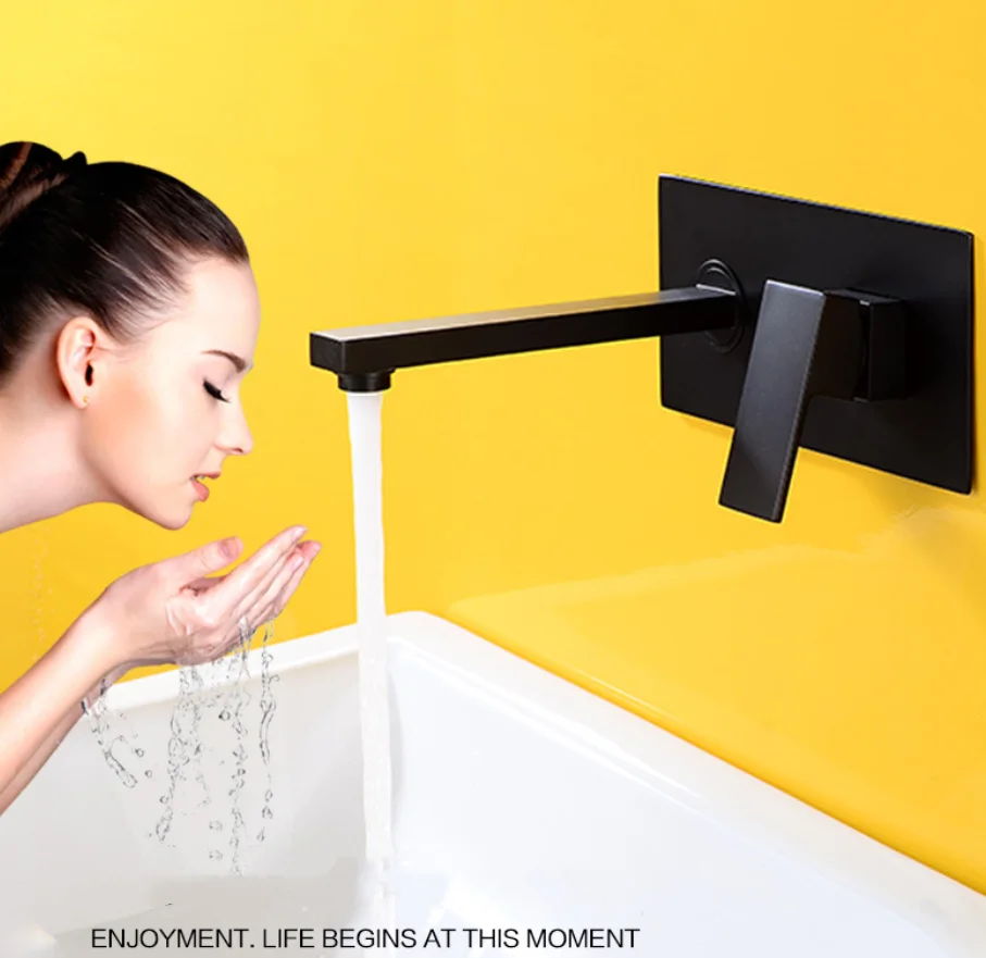 Matte Black Concealed Brass Faucet Conceal Installation Mount Basin Tap ...