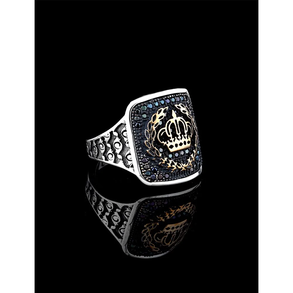 Elegant 925 Sterling Silver King Crown With Zirconia Men's Silver Ring ...