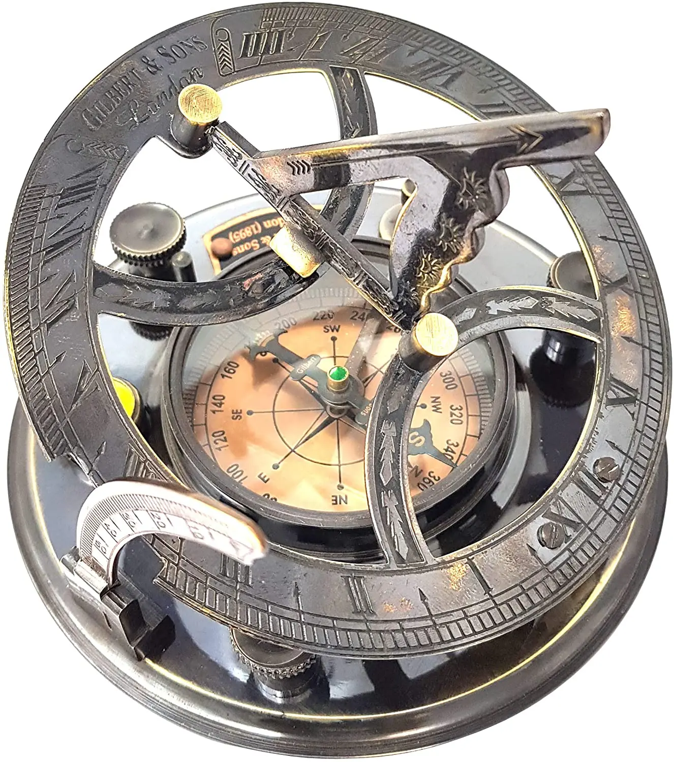 Brújula de reloj de sol grande de latón náutico-5 pulgadas en caja de ...