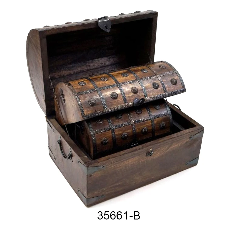 Vintage Nested Wooden Pirate Treasure Chest Boxes Set At Low Price ...