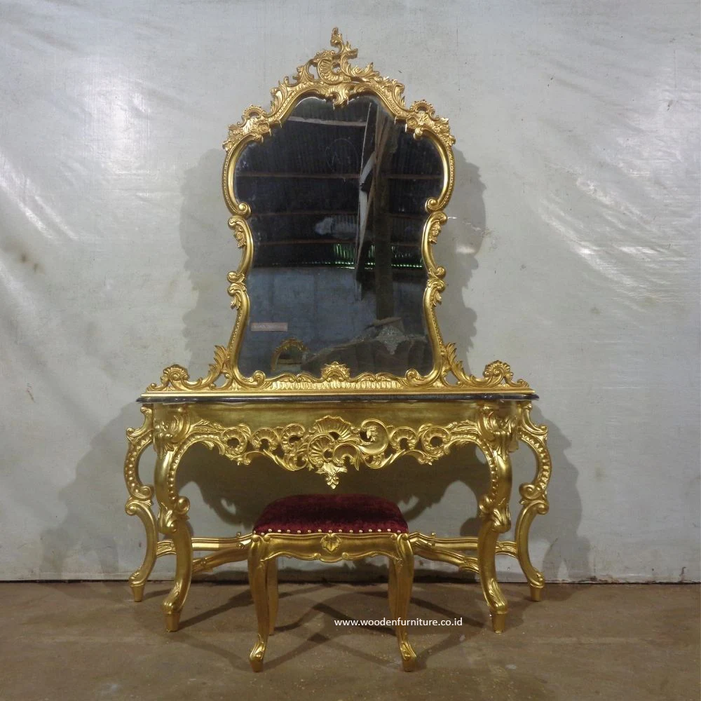 Antique Golden Dressing Table With Stool - Buy Antique Reproduction ...