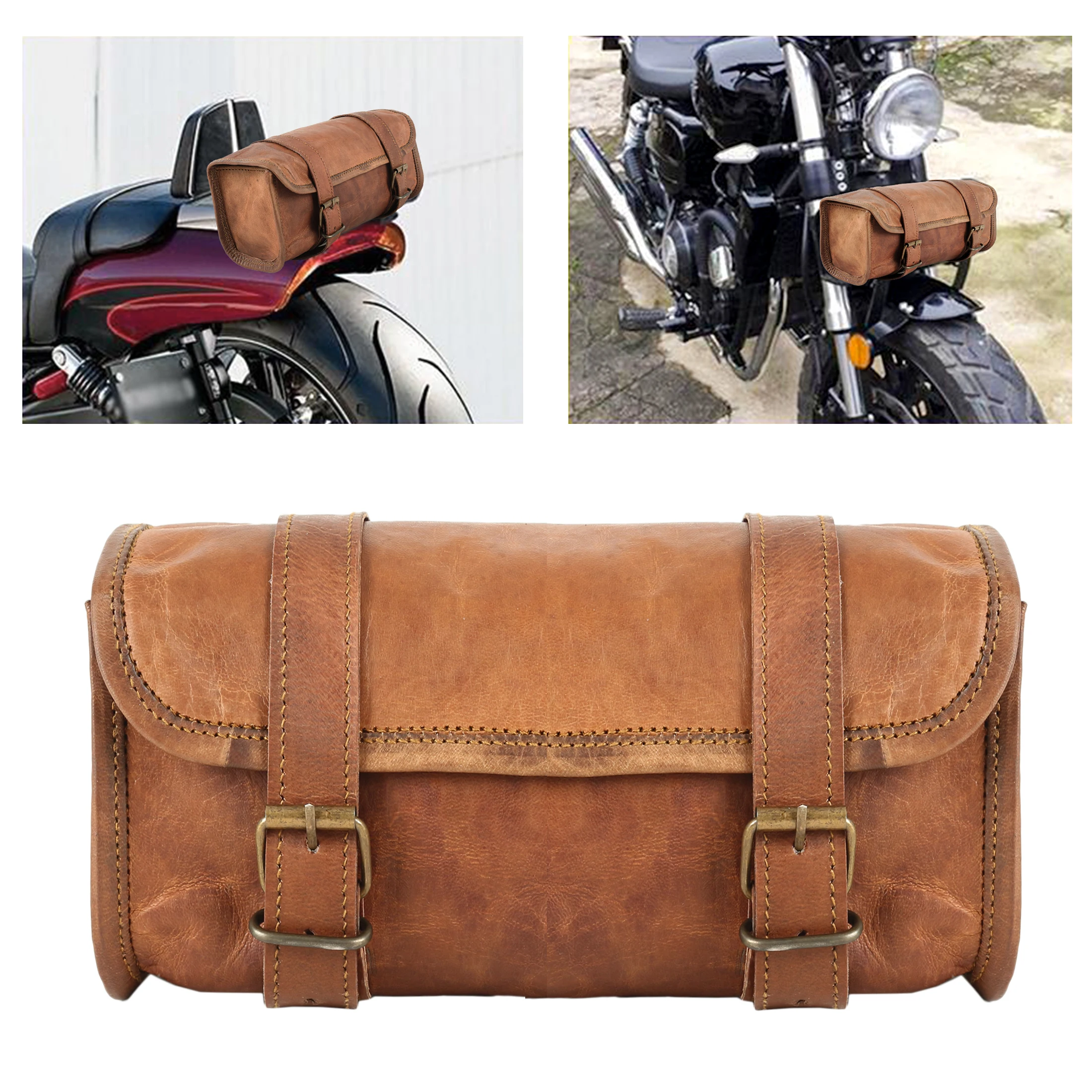 Handmade Leather Handlebar Bag - Brown Saddle Motorcycle Tool Bag