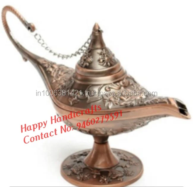 Antique Brass Chirag Metal Fitted Brass Aladdin Lamp Statue Showpiece ...