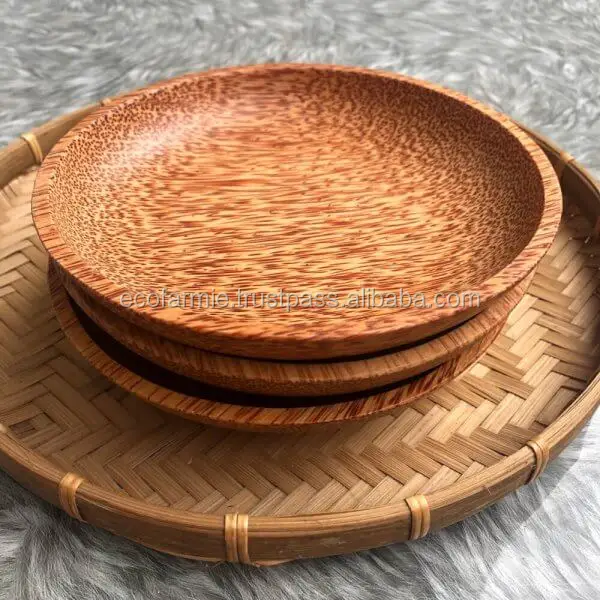 Natural Handmade Round Coconut Wooden Plates Food Serving Dishes From ...