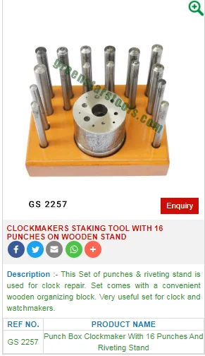 Clockmakers Staking Tool With 16 Punches On Wooden Stand|gs Clock ...