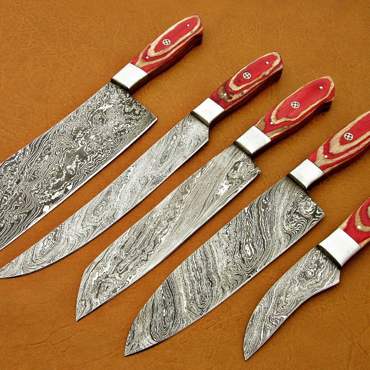 Damascus Steel Kitchen Knife Set With Pakka Wood Handles - Premium Culinary Collection For Home ...