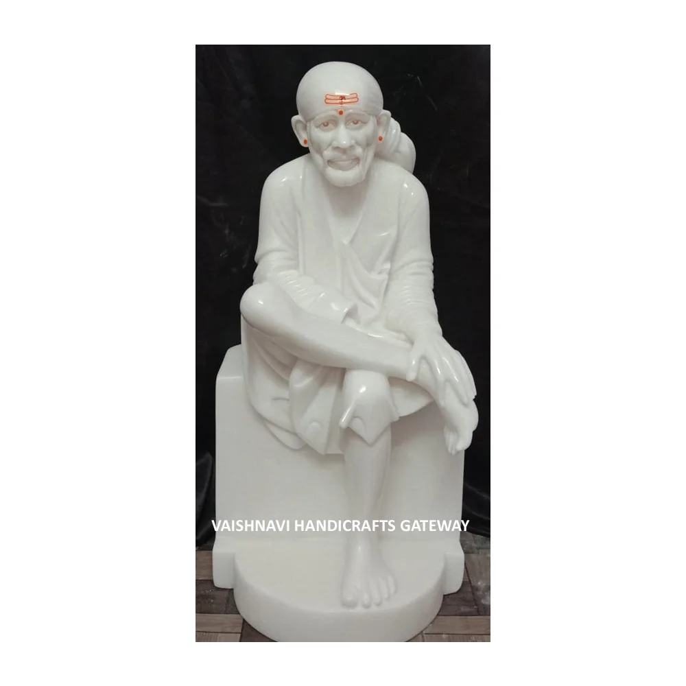 Customizable Modern Style Sai Baba Statue in Pure White Marble