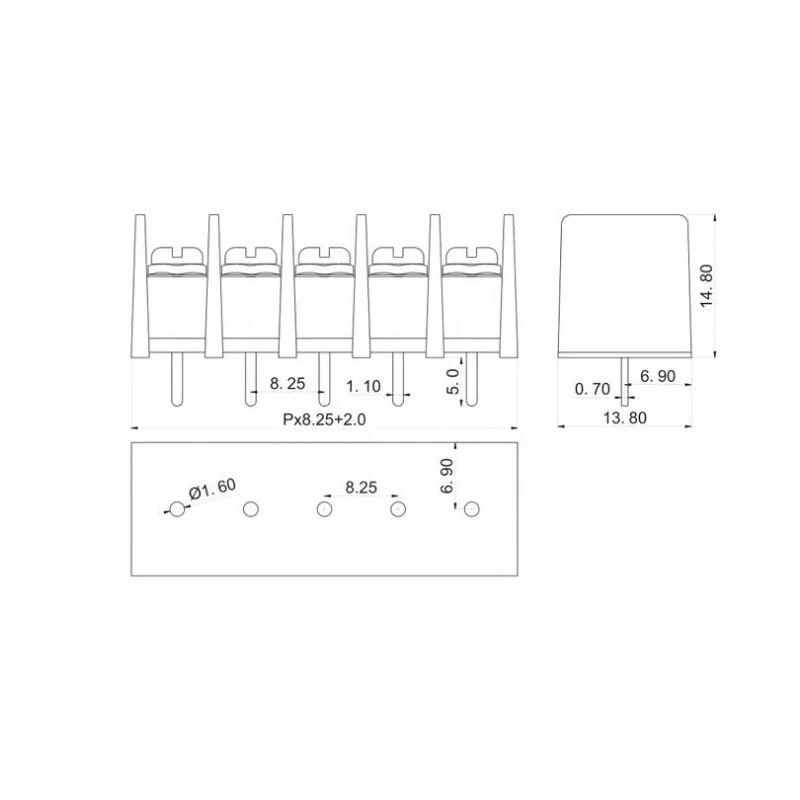 Taidacent Barrier Type Terminal Block Kf35c 8.25mm Pitch 2/3/4/5/6/7/8/9/10p Pcb Screw Terminal ...
