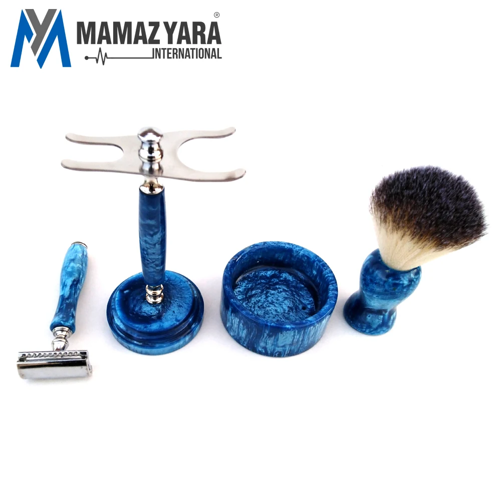 Marble Style Shaving Set Blue Color Double Sided Safety Razor,Synthetic ...