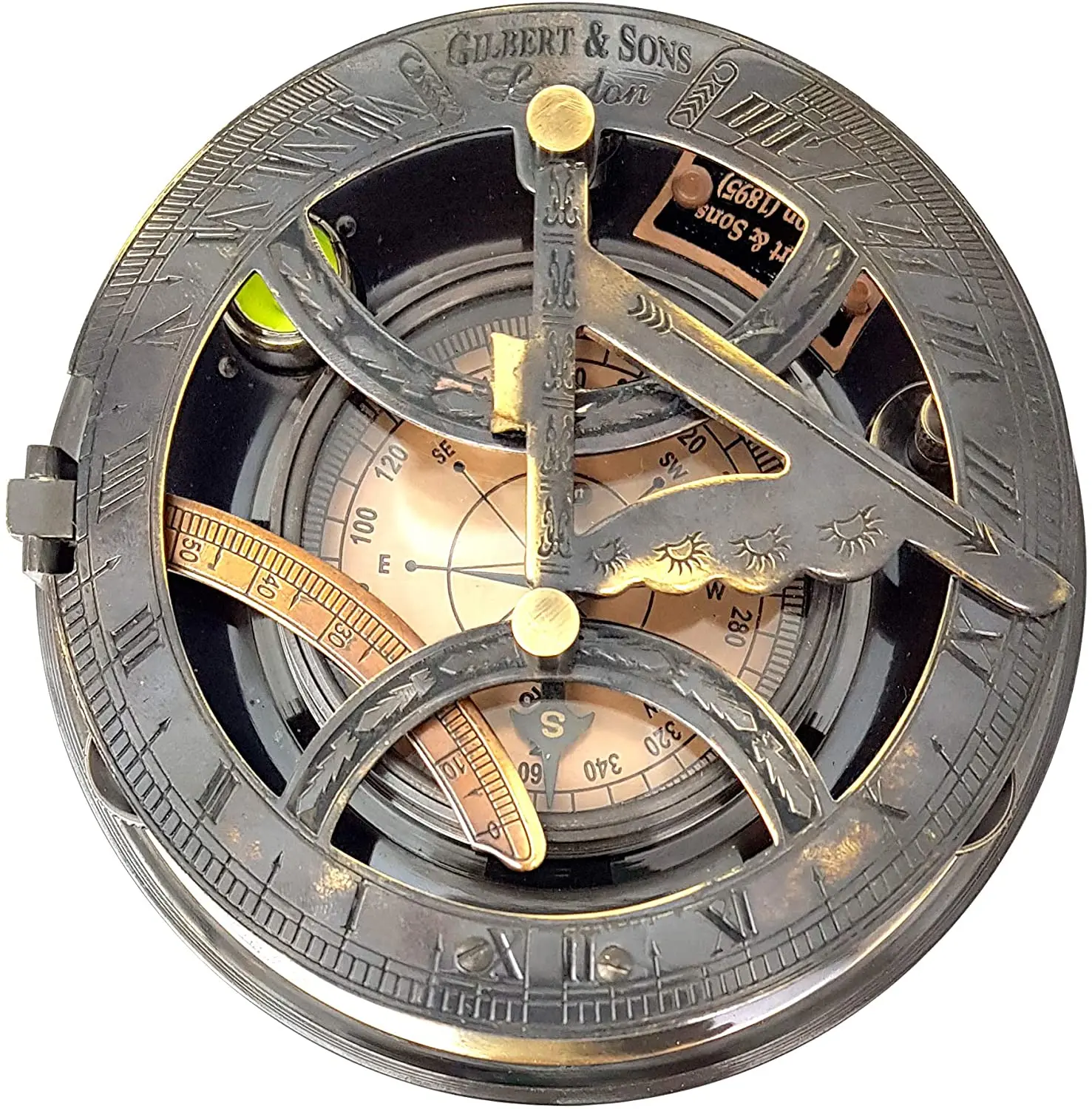 Brújula de reloj de sol grande de latón náutico-5 pulgadas en caja de ...