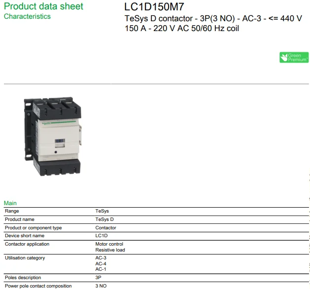 Hot Sell LC1D150M7 3P 150A 220V AC Telemecanique Contactor