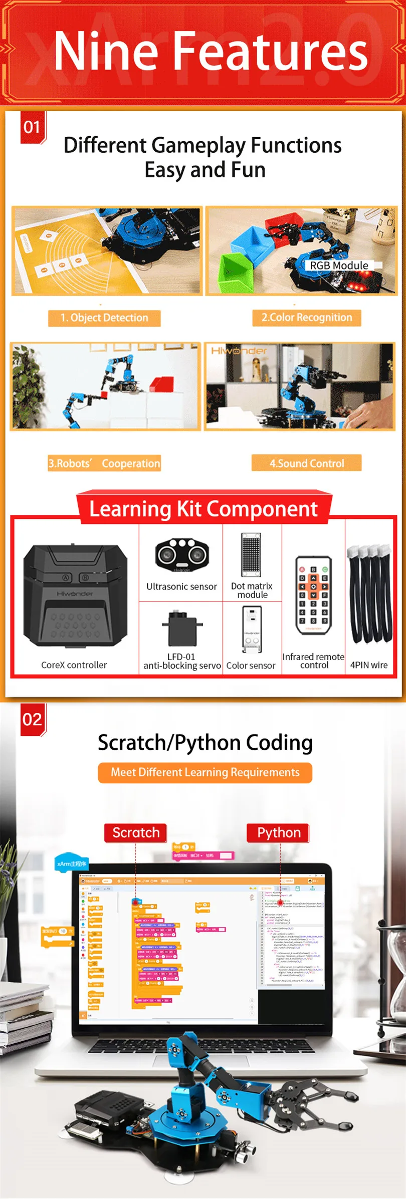 Wholesaler Hiwonder Xarm2.0 Newest Robotic Arm Support Scratch & Python ...