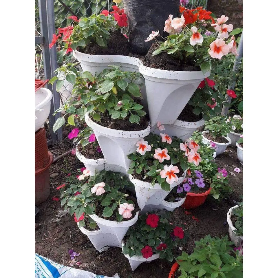 Stackable Flower Pots Tower Stacking Vertical Plastic Garden Planter ...
