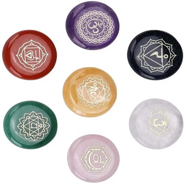 Gemstone Engraved Chakra Symbol Stone Set Quality Assured Healing ...