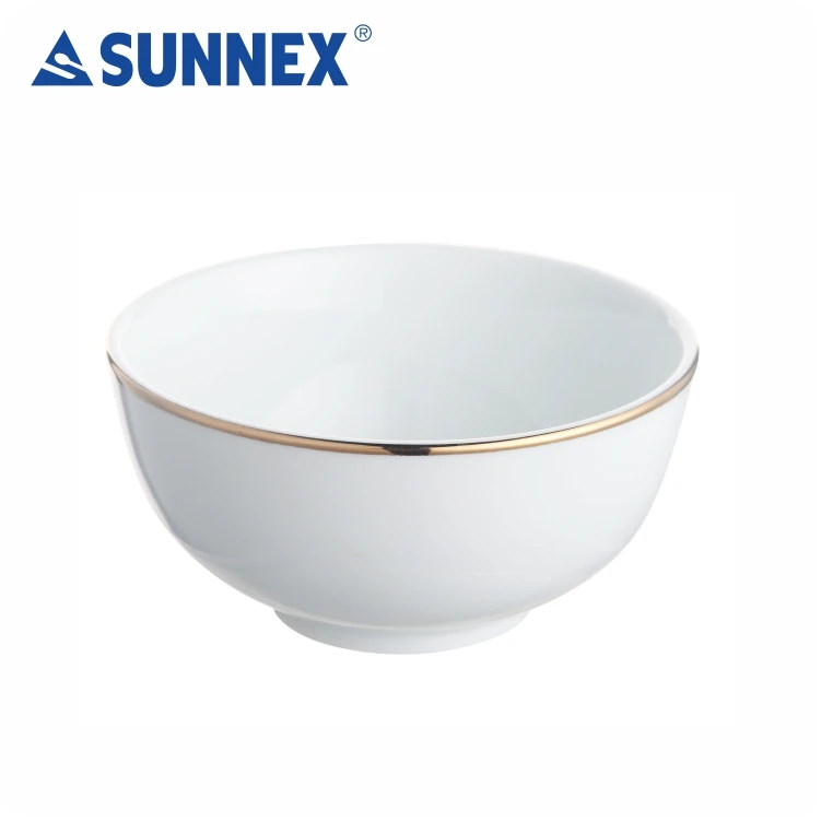 White Porcelain Rice Bowl With Hand Painted Gold Rim - Buy Bowls ...