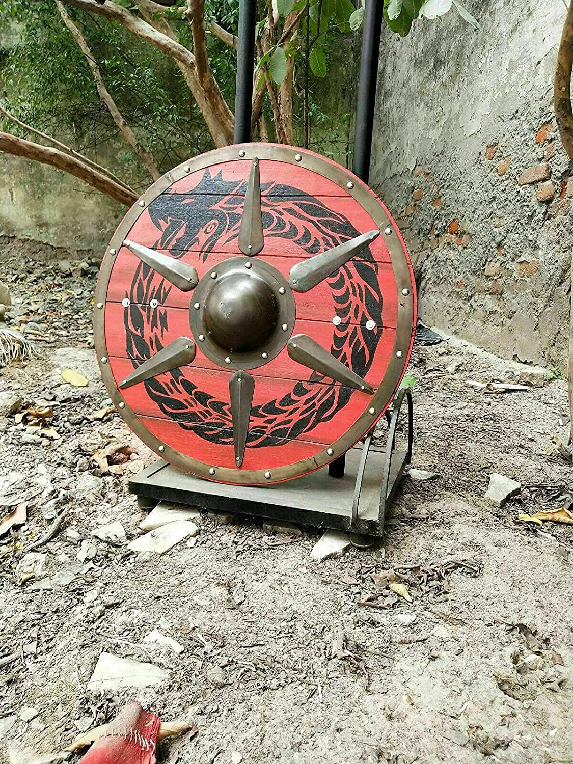 Medieval Round Shield with Viking Dragon Design - Unique Art
