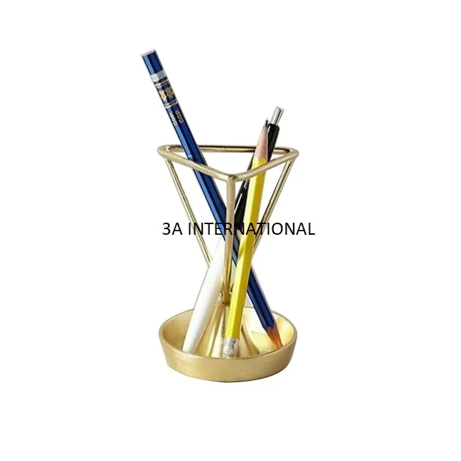 Hand Carved Metal Pen Holder For Office Use Gold Finished Stationary ...
