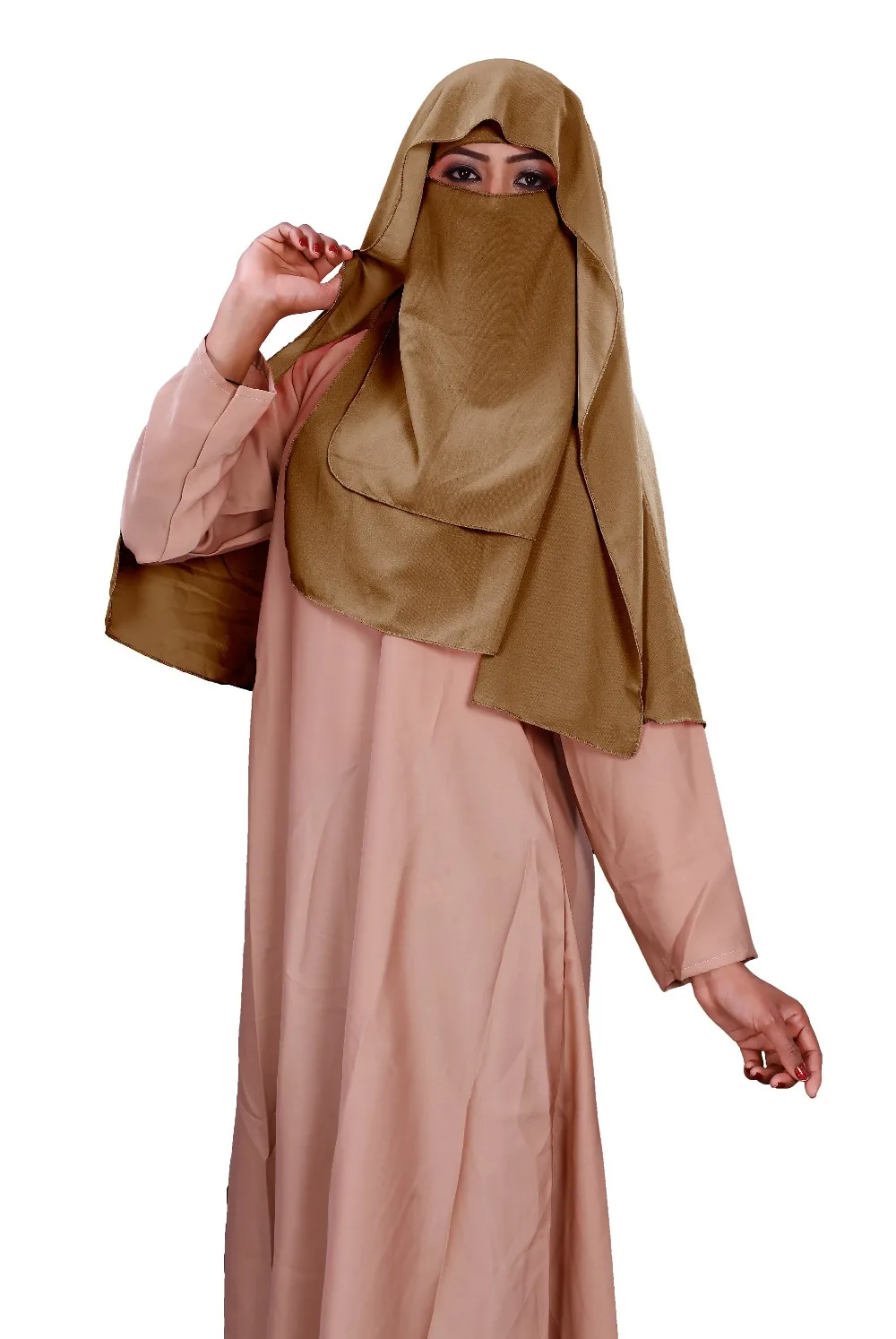 Skin Color 3 Layer Hijab Style Diamond Georgette Arabian Niqab Veil ...