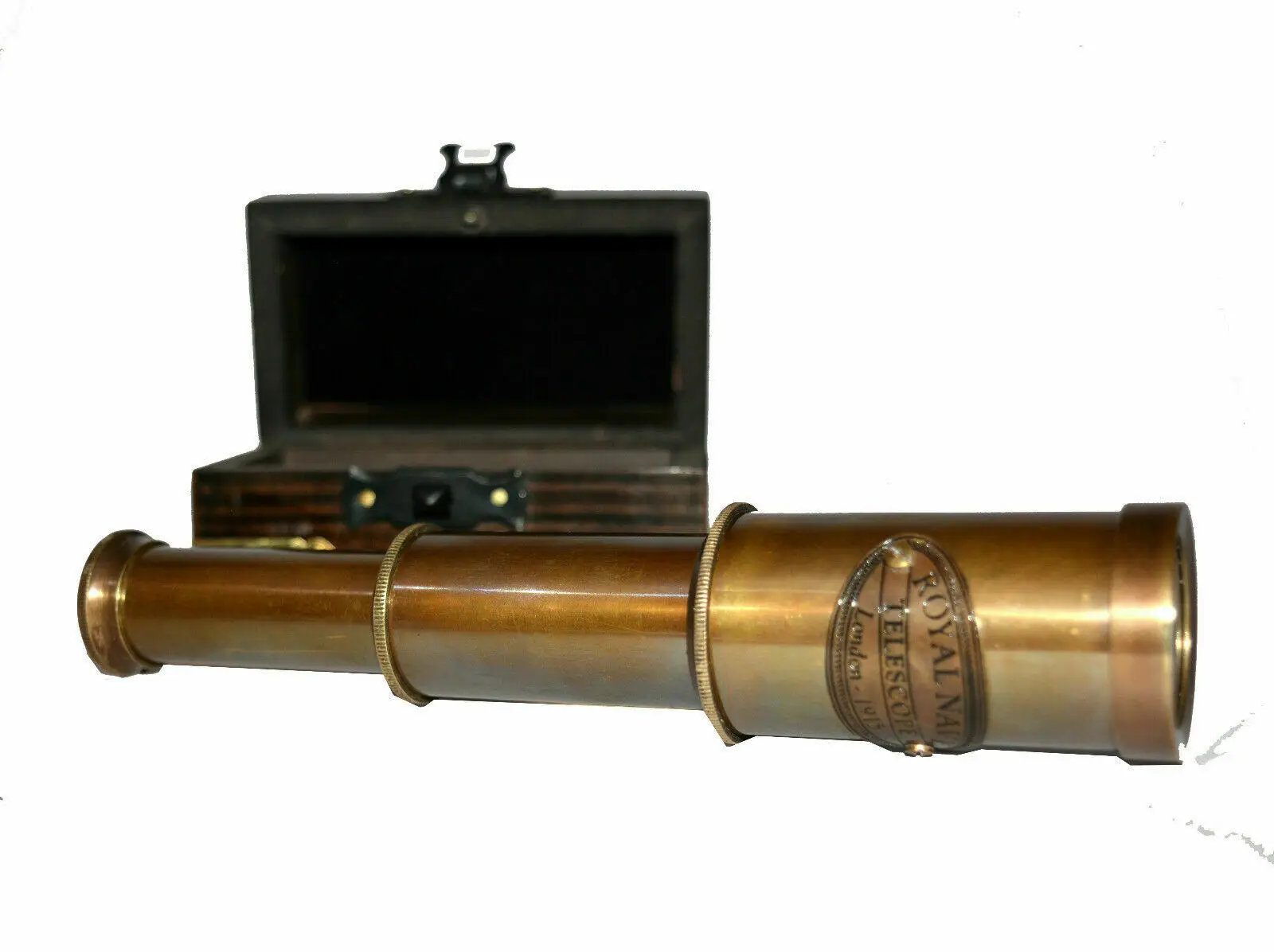 6" Antique Maritime Brass Royal Navy Telescope With Wooden Box ...