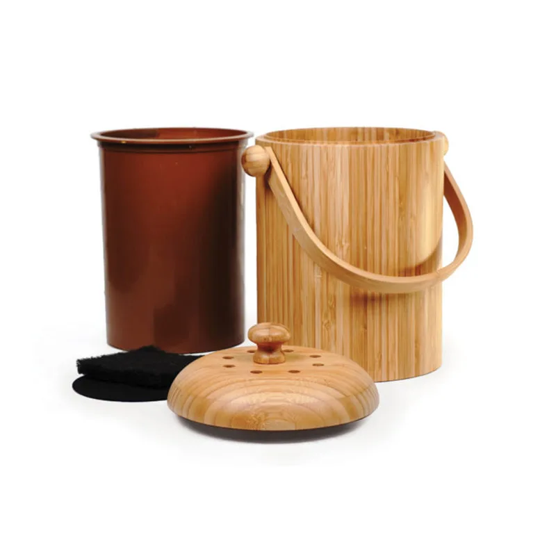 Bamboo Food Waste Compost Pail with Filter - 108 OZ