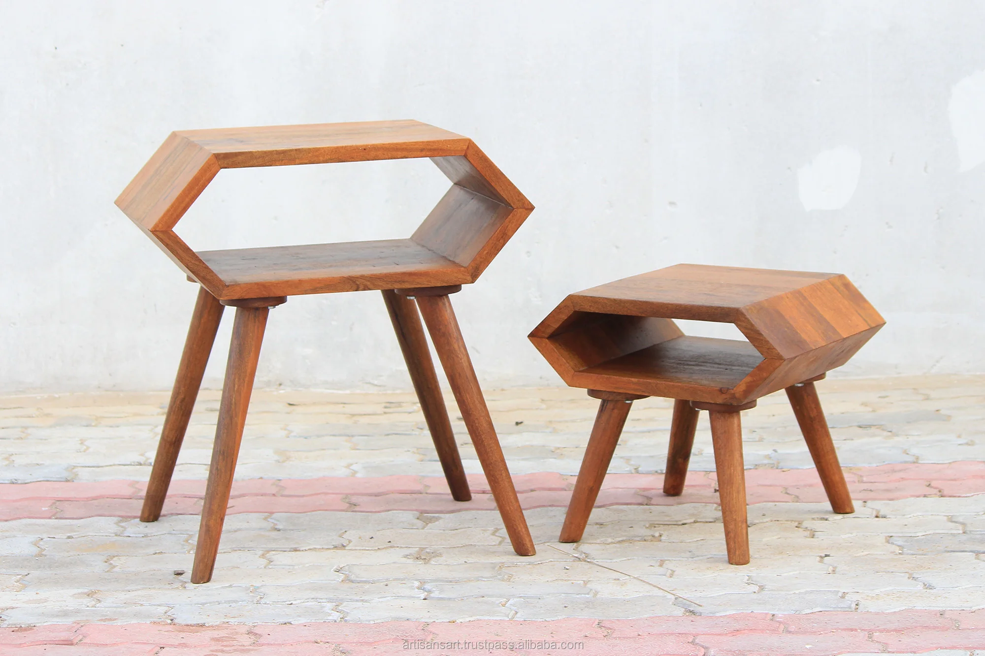 Modern Solid Wood Wonderful Hexagonal Shape Side Table For Living Room ...