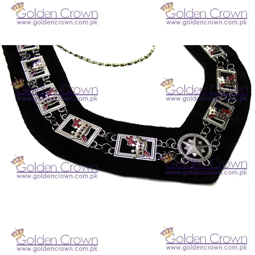 Masonic Knight Templar Chain Collar Silver Jewels on Black Velvet ...