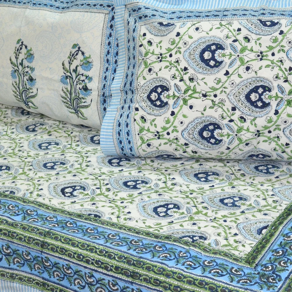 Ksbs001 Anokhi Print Indian Hand Block Print Bed Sheet/king Size With 2 ...