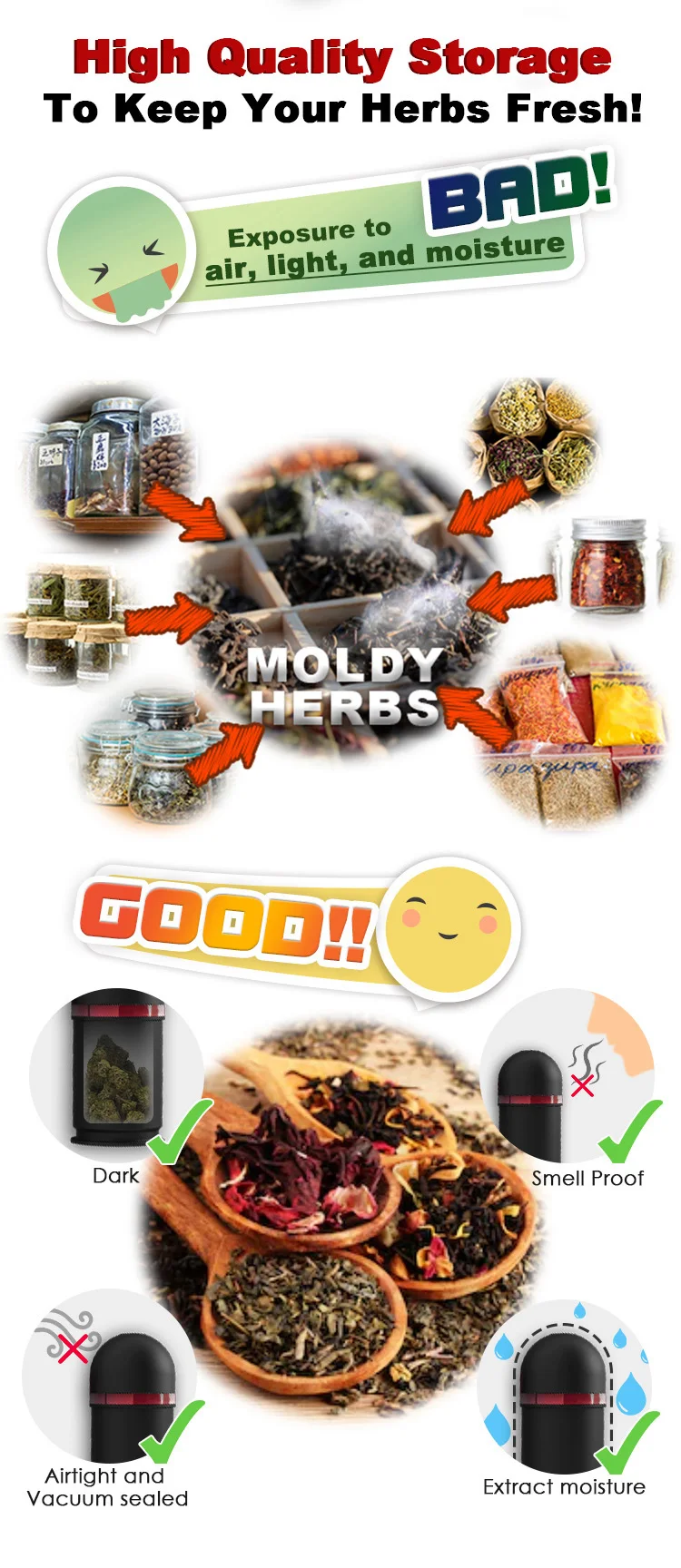 Plastic Weed Accessories Medical Cbd Dry Herbs Airtight Container With ...