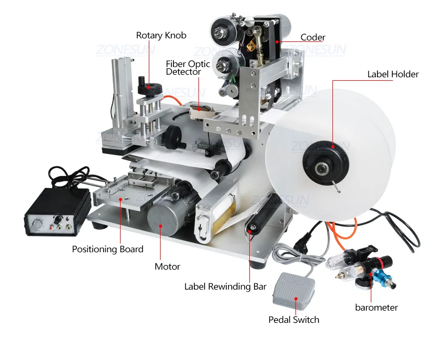 ZONESUN Semi Automatic Digital Adhesive Paper Sticker Vial Can Flat ...