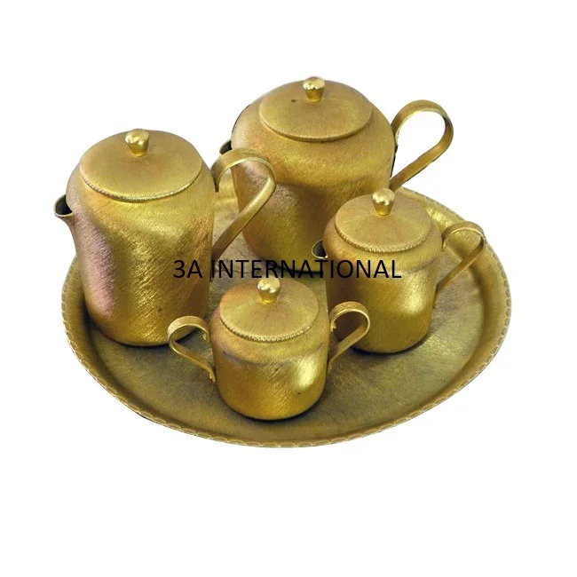 Tea Dallah Set - Arabic Gold Plated Tea Pot & Serving Sets