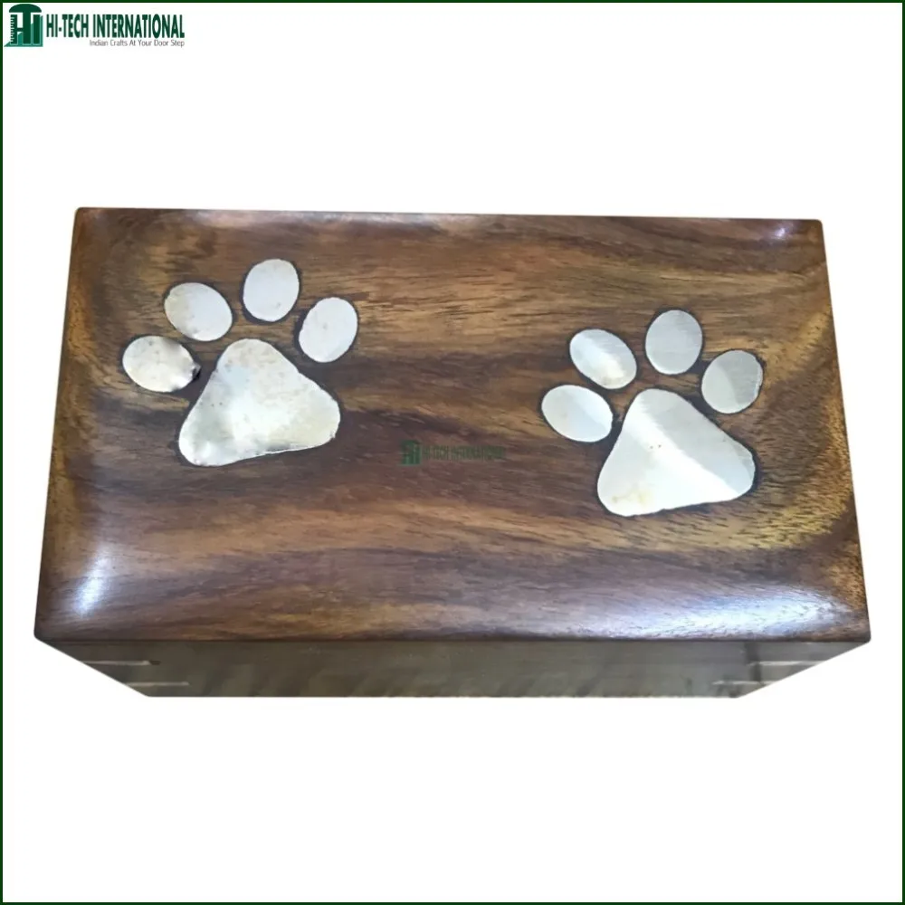 Wooden Box Cremation Urns - Paw Print Wood Rectangle Ashes Urns - Pet ...