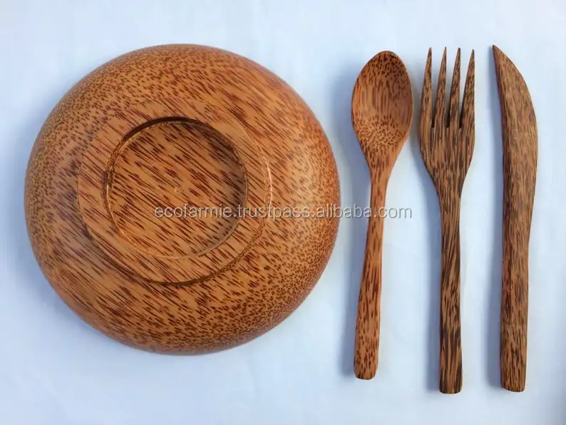 Natural Handmade Round Coconut Wooden Plates Food Serving Dishes From ...