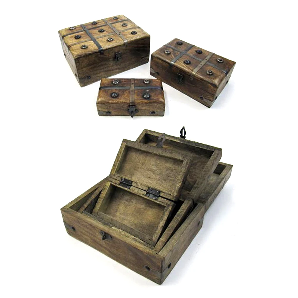 Vintage Nested Wooden Pirate Treasure Chest Boxes Set At Low Price ...