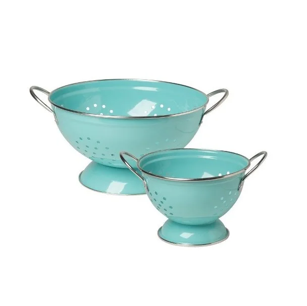 Stylish Floral Printed Enamel Colander Metal Fruit Basket Kitchen ...