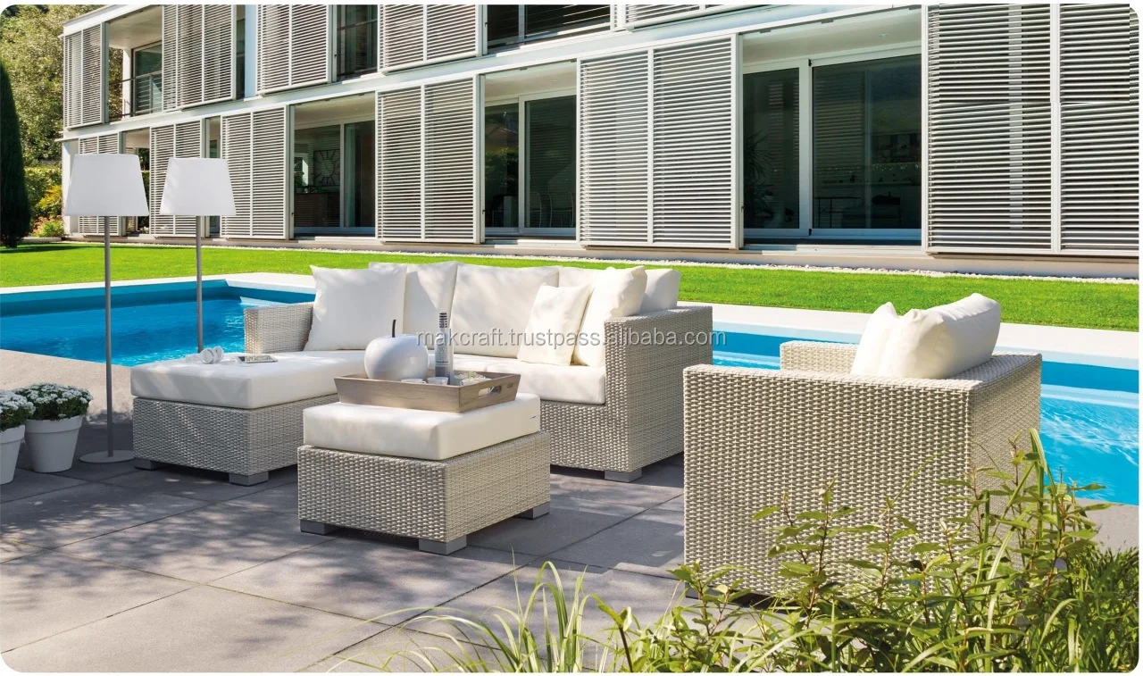 Patio Synthetic Wicker Rattan Outdoor L Shape Sofa Set Furniture White ...